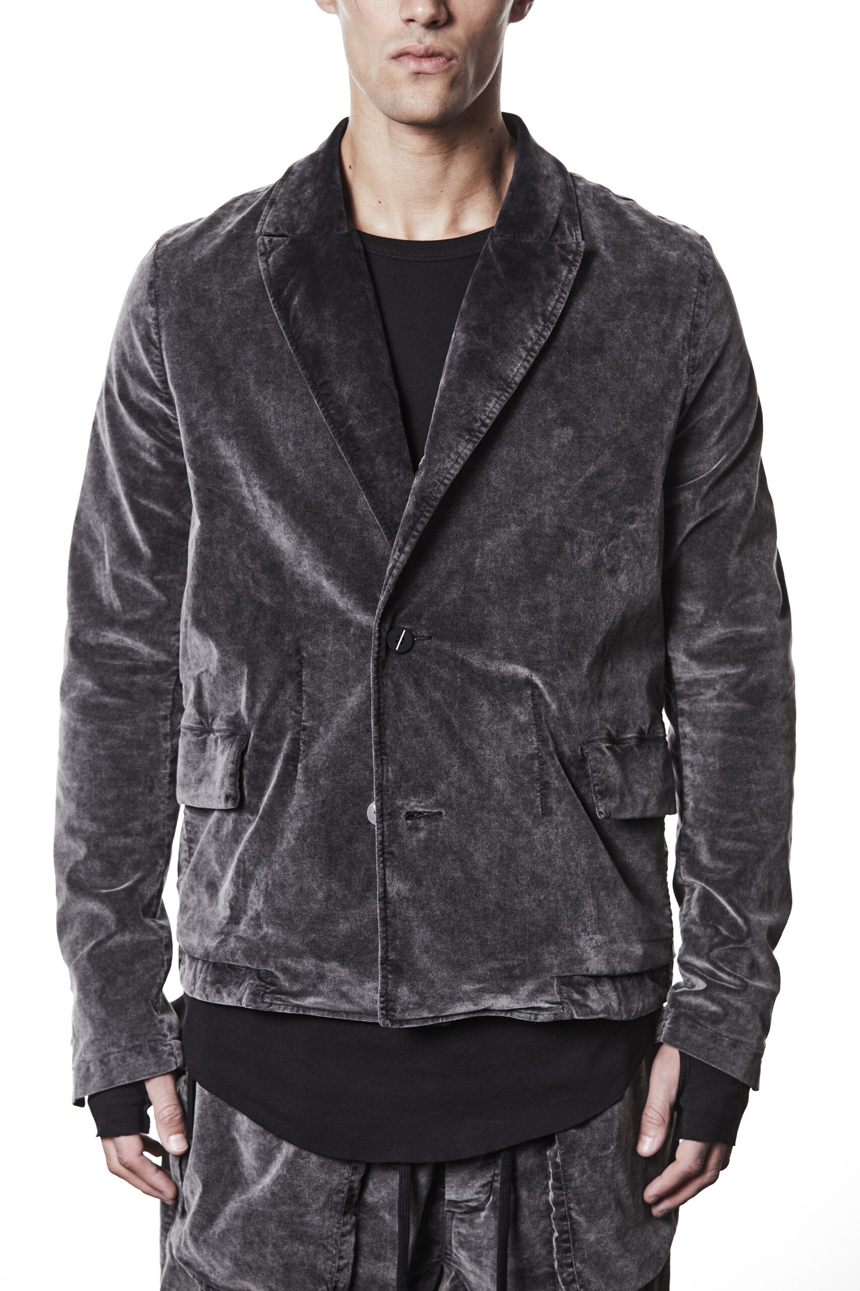 Used Grey 3 Button Washed Velvet Blazer MB 58 – The Archive